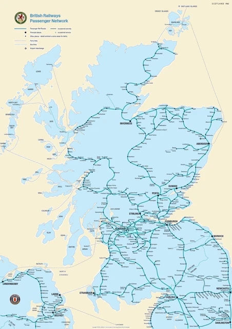 SCOTLAND TRAIN MAP (RAIL PASSENGER NETWORK) 1963 - Print Your Own £10.00 - PicClick UK